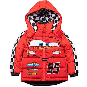 Disney Pixar Cars Lightning McQueen Toddler Boys Winter Coat Puffer Jacket Red 4T
