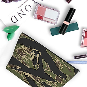 Lightweight Travel Portable Cosmetic Bag Compatible with Army Military Camouflage Vietnam Tiger Stripe Camo, Casual Toiletry Makeup Carrying Pouch Multifunction Coin Cash Storage Cases for Women