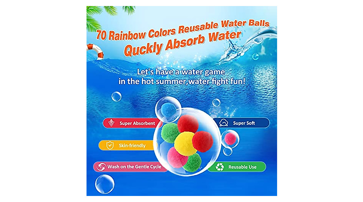 HiDiT 70PCS Reusable Water Balls for Fun Summer Games