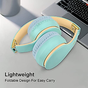 I love e iFecco Wireless Bluetooth Headphones Over-Ear, Foldable HiFi Stereo Headset with Built-in Microphone and Soft Protein Earpads for Travel, Home, Office (SkyBlue)