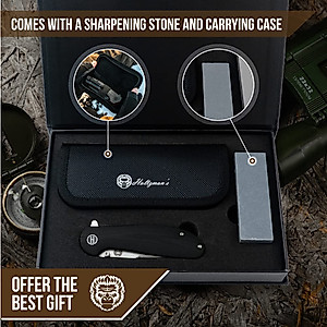 Holtzman's Gorilla Survival 'Straightback' Folding Knife featuring D2 Steel Blade and G10 Tactical Handle in Gift Box Set (Silver+Black)