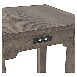 Signature Design by Ashley Arlenbry Farmhouse Square Chair Side End Table with Lower Fixed Shelf and USB Charging Port, Brown with Weathered Oak Finish
