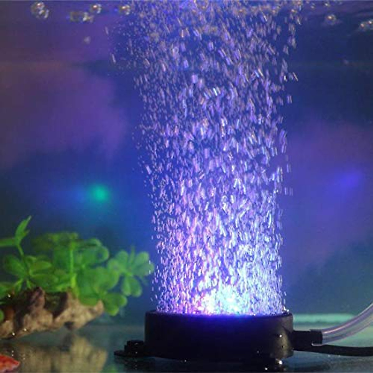 LED Aquarium Air Stones Fish Tank Bubbler Light Air Stone Diffuser Decor Lamp with Sucker Colorful Backgound Lighting (2.2inch Light Disk(No Remote))