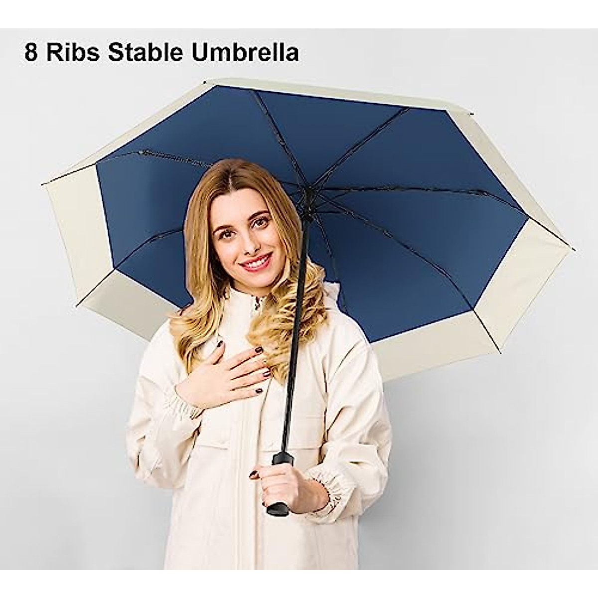 LEAGERA Small Travel Umbrella - Compact Canopy Diameter 40.5inch, Automatic Collapsible Rain Umbrellas for Women, 190T Waterproof Pongee Fabric for Breeze Wind&Rain, Dark Blue