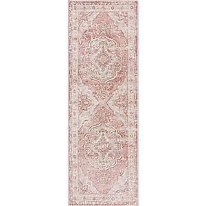 BoutiqueRugs Blush & Light Pink Collection Kandos Bohemian Oriental Medallion Area Rug - Traditional Floral Carpet for Living Room, Bedroom - Blush, Dusty Pink, Cream - 5'3" x 7' (5x7 Area Rug)