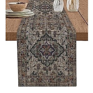 Boho Vintage Table Runner 70 Inches Long Farmhouse Dress Scarves, Modern Geometric Abstract Art Retro Flowers Dining Tablerunner for Coffee Table/Kitchen Island/Party Décor, 13" x 70"