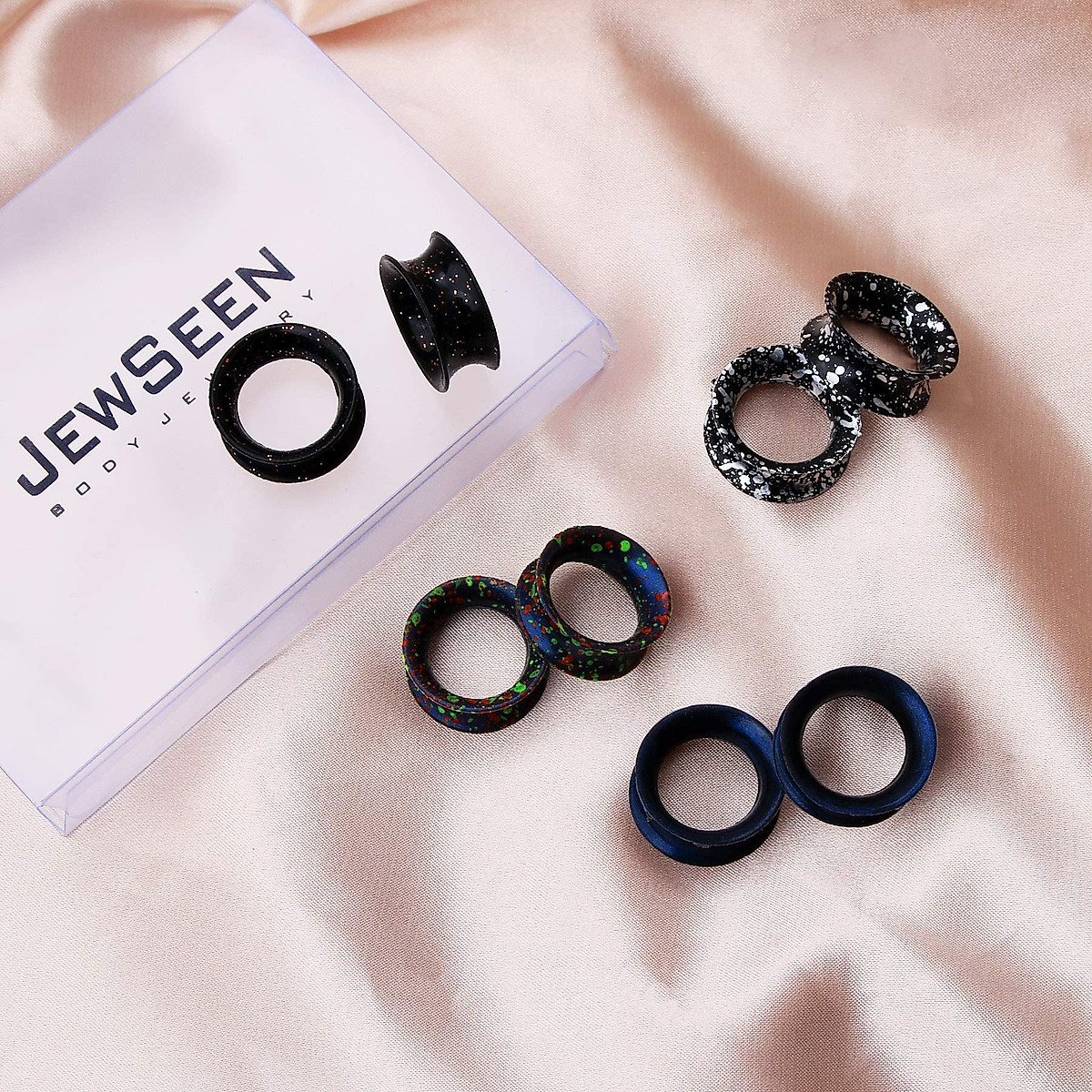 Jewseen Soft Silicone Gauges Ear Plugs Flexible Ear Gauges 6g to 1'' Double Flared Flesh Tunnels 8Pcs Piercing Jewelry