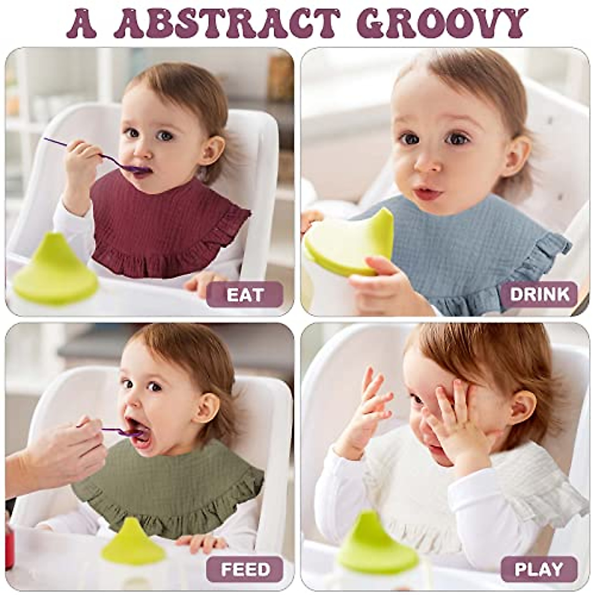 12 Pcs 360° Rotate Muslin Bibs Teething Absorbent Drool Bibs 4 Layers Adjustable Snap Cotton Newborn Bandana Bibs Suitable for over 6 Months
