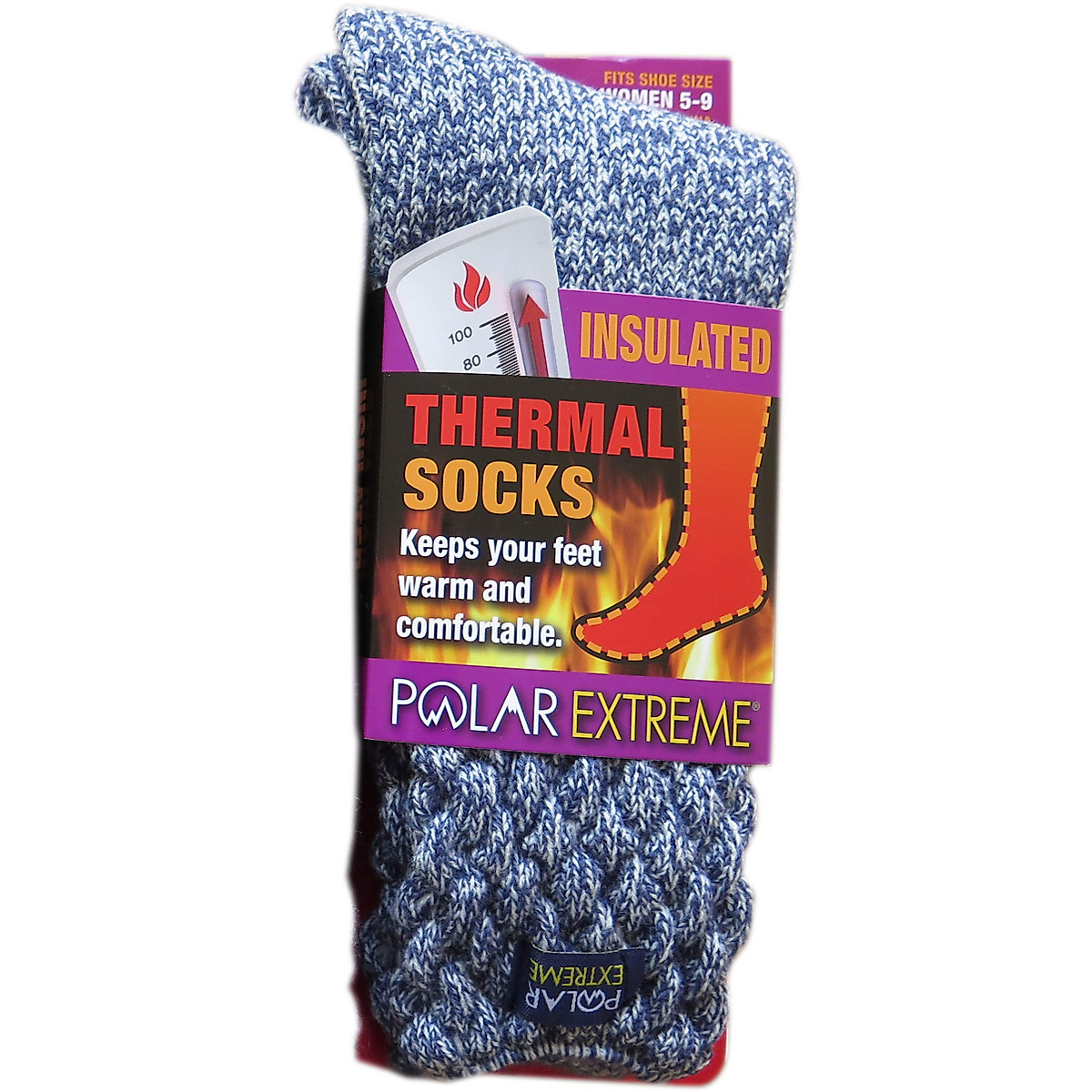 Polar Extreme Thermal Extra Heavy Acrylic Winter Marled Knit Top Socks Matching 2-Pack Random