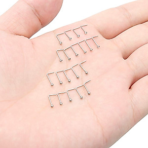 Ftovosyo L Shaped Nose Rings 22G Surgical Steel Nose Studs Clear Diamond CZ Curved Bend Piercing Jewelry 20 Pieces 1.5mm