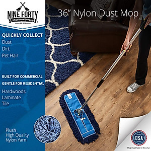 Nine Forty Residential | Commercial 36 Inch Janitorial USA Floor Dry Dust Mop Broom Set | Handle