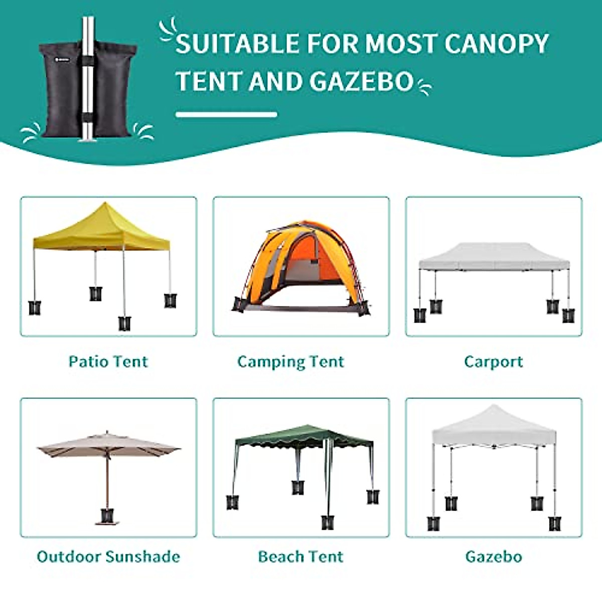 Brosyda Canopy Weights Sand Bags, Canopy Weights 112 LBS Gazebo Tent, Applicable to Pop Up Tent Gazebo Canopy Outdoor Sun Shelter Umbrella (4-Pack, 16"×16", Without Sand)
