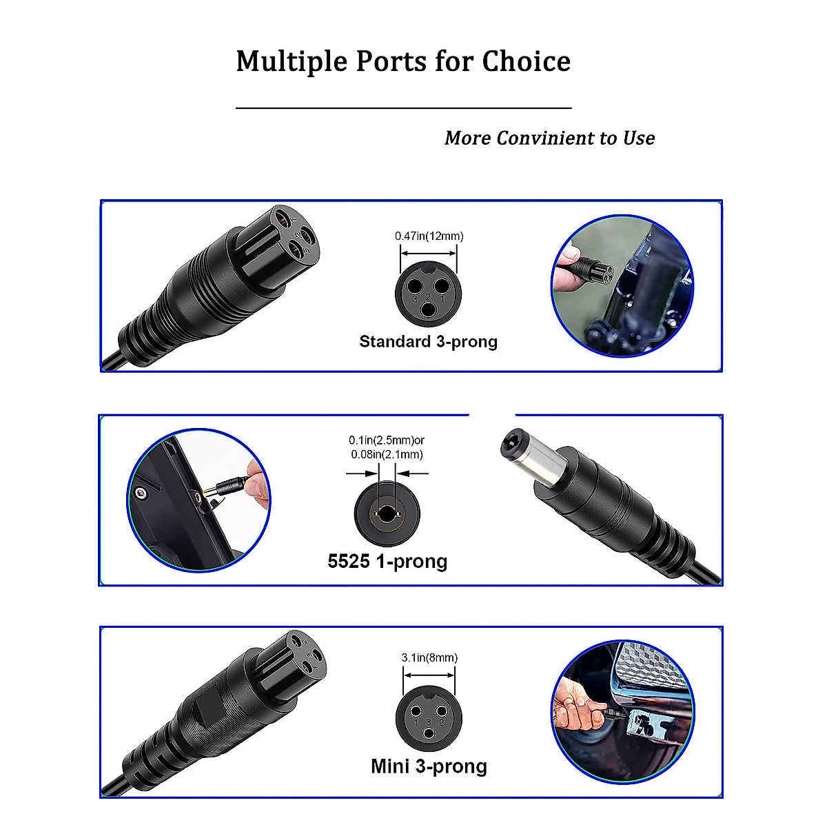Suptopone 29.4V 2A Fast Battery Charger(3 Plugs), Universal Battery Replacement Charger for 25.2V Li-Batteries