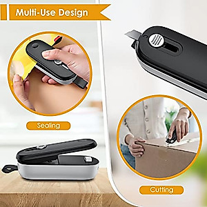 FEPPO Mini Bag Sealer, 2 in 1 Bag Sealer Heat Seal with Cutter, Portable Vacuum Sealer Handheld Bag Resealer Machine with Lanyard for Plastic Bags Food Snack Storage (Batteries Included)