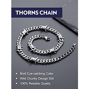 Bandmax Barbed Wire Choker Necklace for Women Men Stainless Steel Gothic Thorns Necklace Chain 16 Inches Women Chunky Punk Choker