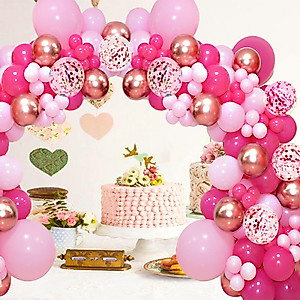 Pink Balloon Garland Arch Kit, 142pcs Hot Pink Rose Gold Balloons with Confetti Balloons for Mother's Day Decoration Girl's Birthday Bridal Baby Shower Princess Theme Party Background Decorations