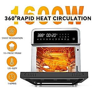 Aonbor Air Fryer Toaster Oven, 15.5 Quart Stainless Steel Convection Oven with One-Touch Control, 10-In-1 Countertop Combo, Dehydrator, Toast, Pizza, Rotisserie