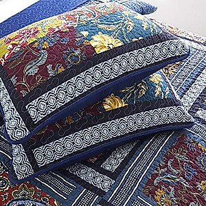 DECMAY 100% Cotton California King Quilt - Oversized King Bedspread, Handmade Real Patchwork Quilts for All Season, Lightweight Country Quilt Sets with 2 Pillowcase