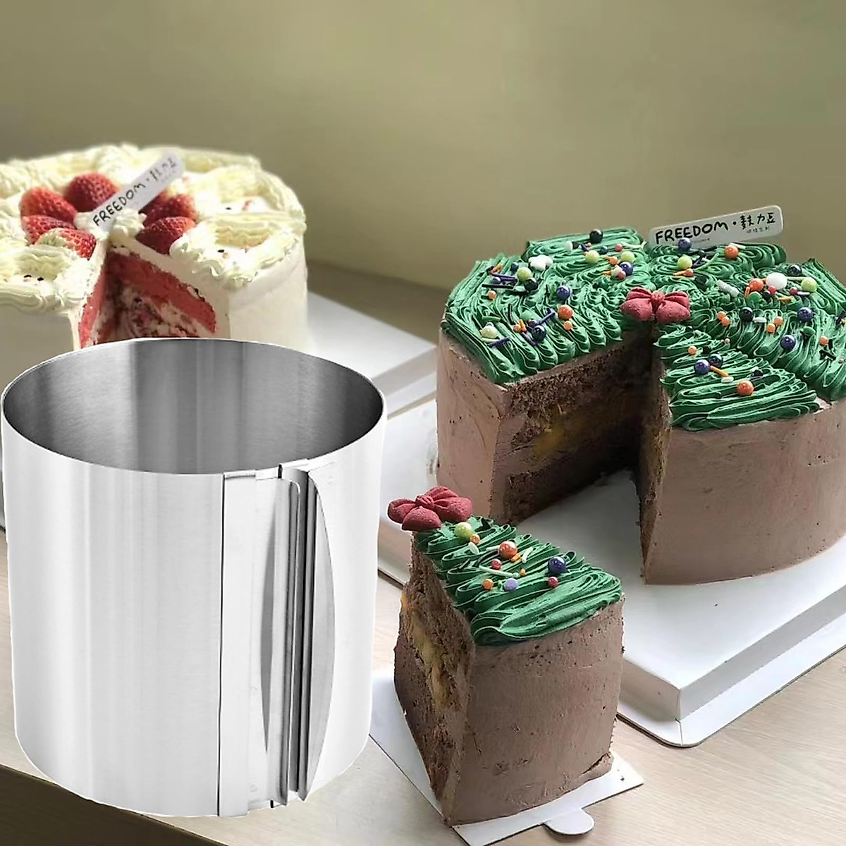 Cake Ring Adjustable Extra high 15cm - Stable Stainless Steel Baking Ring - Cake Ring with Precise Scaling Inside