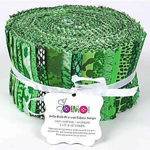 Soimoi 40Pcs Tie Dye Print Cotton Precut Fabrics for Quilting Craft Strips 2.5x42inches Jelly Roll - Green