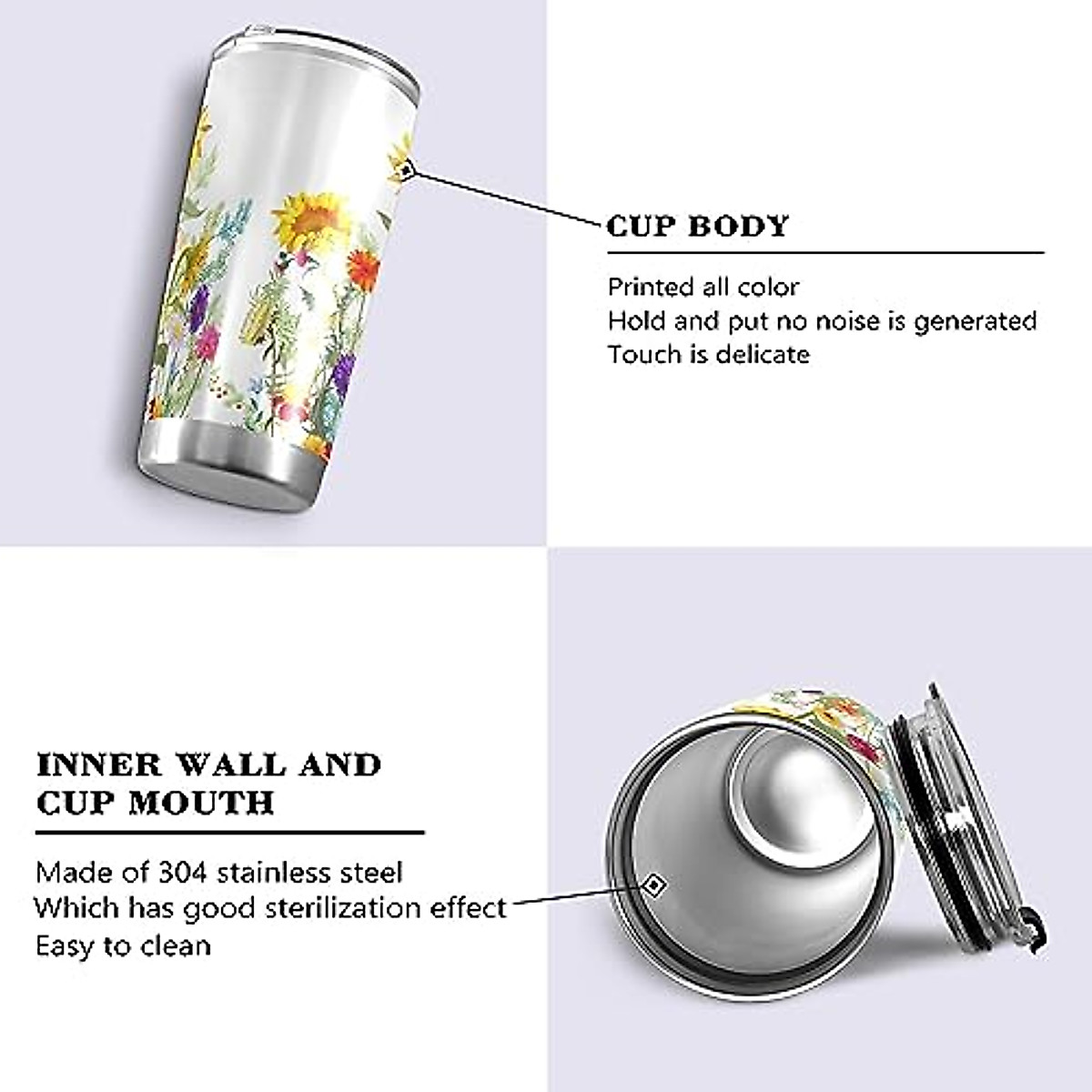Jihqo Vivid Sunflowers Tumbler with Lid and Straw, Insulated Stainless Steel Tumbler Cup, Double Walled Travel Coffee Mug Thermal Vacuum Cups for Hot & Cold Drinks 12oz