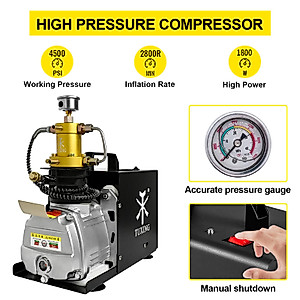 TUXING Pcp Air Compressor,4500Psi/30Mpa/300Bar Scuba Compressor, Manually Shutoff Electric Compressor with Water/Fan Dual Cooling System for Pcp Air Rifle, Scuba Tank Charging