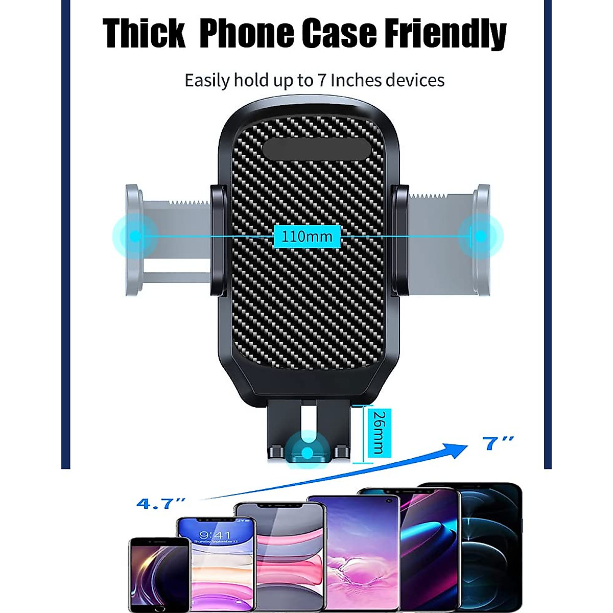 Cell Phone Holder for Car, Car Phone Holder Mount Long Arm for Truck Car Dashboard Windshield Air Vent Sturdy Phone Holder Strong Suction Anti-Shake Stabilizer for iPhone 14 13 12 Pro Max ,Samsung S21