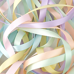 DINDOSAL Pastel Ribbon Assortment - 3/8" Double Face Satin Ribbon, 6 Rolls, 60 Yards for Gift Wrapping, Wedding Party Decorations