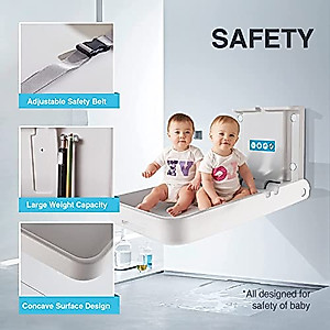 KSITEX Vertical Baby Changing Station, Wall Mounted Changing Table, Portable Diaper Changing Tables for Home Commercial Bathroom (1 White Gray)