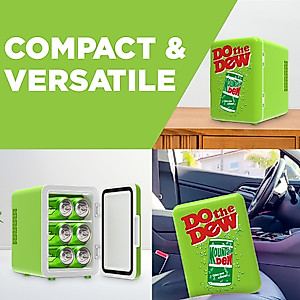 CURTIS MIS151MD Mountain Dew Retro, Mini Portable Compact Personal Fridge Cooler, 4 Liter Capacity Chills Six 12 oz Cans, 100% Freon-Free & Eco Friendly, 6, White/Green