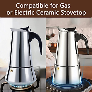 Coffee Pot, Stainless Steel Moka Pot Italian Coffee Maker 9 cup/15 OZ Stovetop Espresso Maker for Gas or Electric Ceramic Stovetop Camping Manual Cuban Coffee Percolator for Cappuccino or Latte