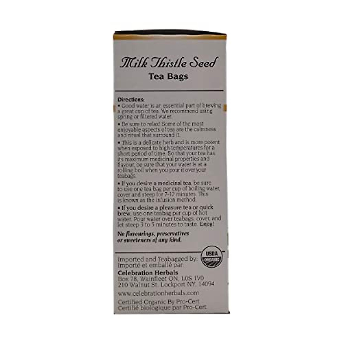 Celebration Herbals Organic Milk Thistle Seed Herbal Tea -- 24 Tea Bags, NET WT.60, 2.11 OZ