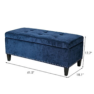 Joveco Storage Ottoman Bench Microfiber Rectangular Button Tufted Footstool Storage Room Organizer (Dark Royal Blue)