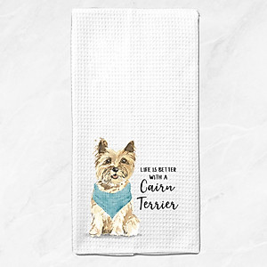Watercolor Life is Better with a Cairn Terrier Microfiber Kitchen Tea Bar Towel Gift for Animal Dog Lover