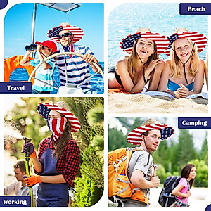 4 Pcs Independence Day USA Sun Straw Hat and Cooling Neck Gaiter Face Mask Set American Flag Hat Straw Beach Hat America Sweat Wicking Neck Gaiter for Men and Women UV Sun Protection
