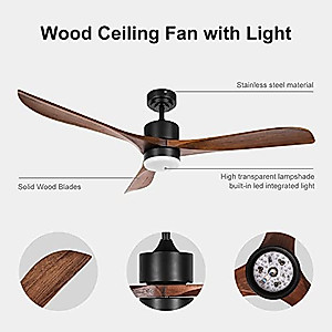 Wisful Outdoor Ceiling Fans with Lights and Remote Control, 56" Wood Ceiling Fan with Light Memory and Quiet Reversible DC Motor for Bedroom Living Room Patio, Walnut and Matte Black