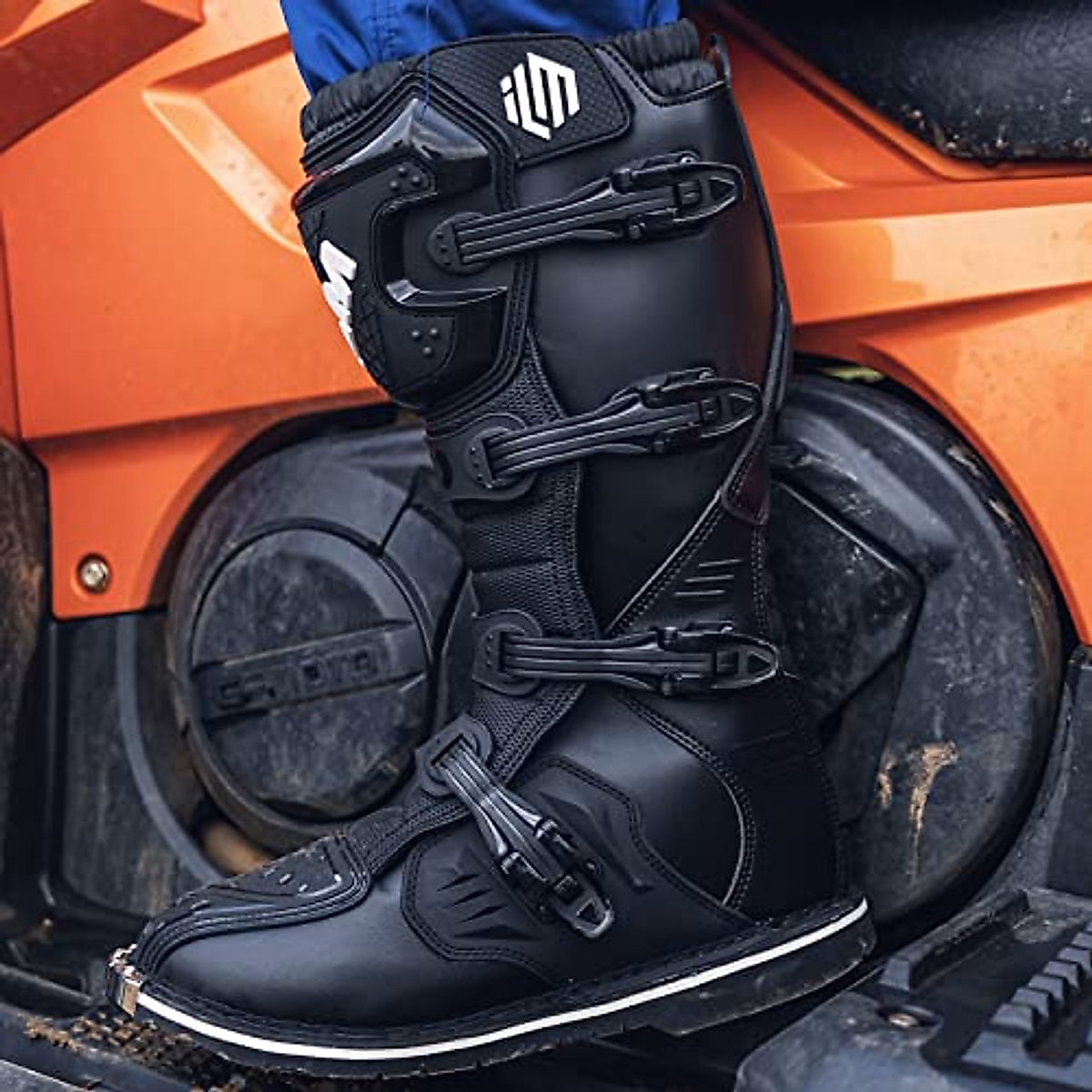 ILM Adult Motorcycle Boots for men Women Waterproof ATV Motorcross Dirt Blike Riding Biker Boots Model-MX3A (Black, 12)