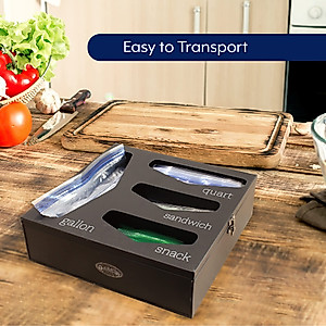 AuldHome Design Enamelware Kitchen Bag Organizer (Black), Farmhouse Style Holder Compatible w/Zipper Seal Kitchen Storage