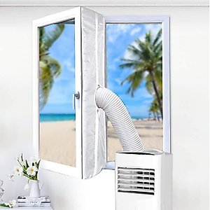 Window Seal for AC Unit, Portable AC Window Vent Kit Air Conditioner Window Tumbler Dryer 158Inch/400CM Hot Air Stop Air Exchange Guards with Zipping and Adhesive Fastener