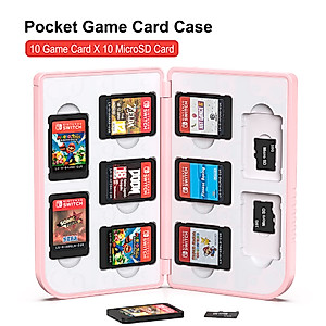 Leyu Smart Game Case for Nintendo Switch & Switch Lite,10 Slot Game Card Storage and 10 Slot SD Memory Card Protective Box, Slim and Portable (Pink)