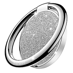 Syncwire Cell Phone Ring Holder Stand, Bling Bling Finger Ring Kickstand 360° Rotation Sparkle Phone Grip for Magnetic Car Mount Compatible with iPhone,Samsung,Pixel, All Smartphones - Glitter Silver