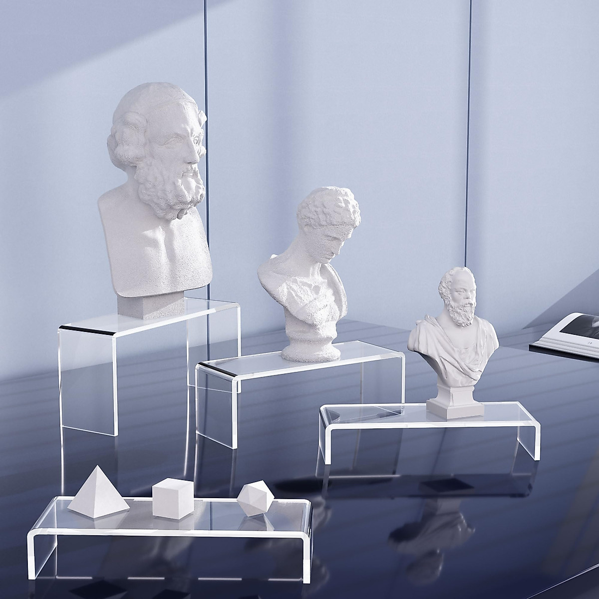 Goabroa Acrylic Display Risers, Clear Rectangle Stands Shelf for Display 6pcs