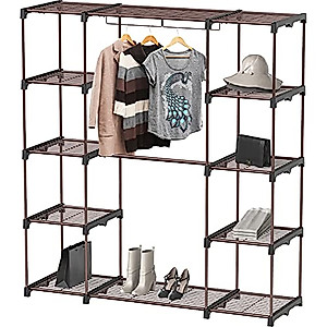 Simple Houseware Wardrobe Portable Closet Clothes Rack Shelf Organizer, Bronze