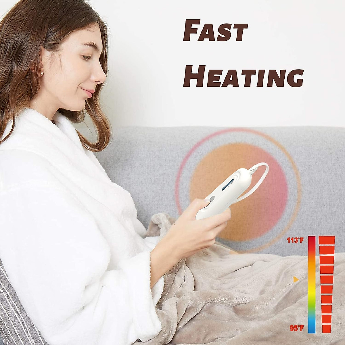 Tefici Electric Heated Blanket Throw, Super Cozy Soft Flannel 50" x 60" Heated Throw with 3 Fast Heating Levels & 4 Hours Auto Off, Machine Washable, ETL&FCC Certification, Home Office Use, Camel