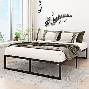 Lutown-Teen 14 Inch Queen Bed Frame Heavy Duty Steel Slat Support Metal Platform Bed Frame Queen Size No Box Spring Needed, Easy Assembly, Black
