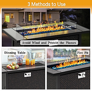Meilocar 45in Fire Table, Propane Fire Pit with Glass Wind Guard and Rain Cover, Outdoor Firepit Table 50000 BTU 3-in-1 Fire Table for Patio/Yard/Balcony, Gray Tabletop