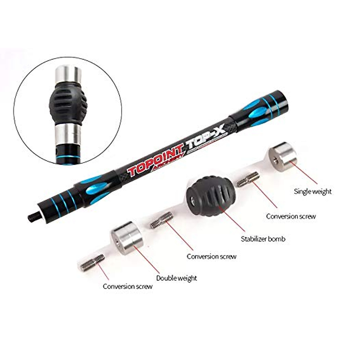 HNZMDY Archery Bow Stabilizer Set 30/10/5 inch Carbon Fiber Bow Stabilzer Shock Absorber Balance Bar Stabilizer System for Recurve Bow and Compound Bow Hunting Shooting (Silver/PR633)