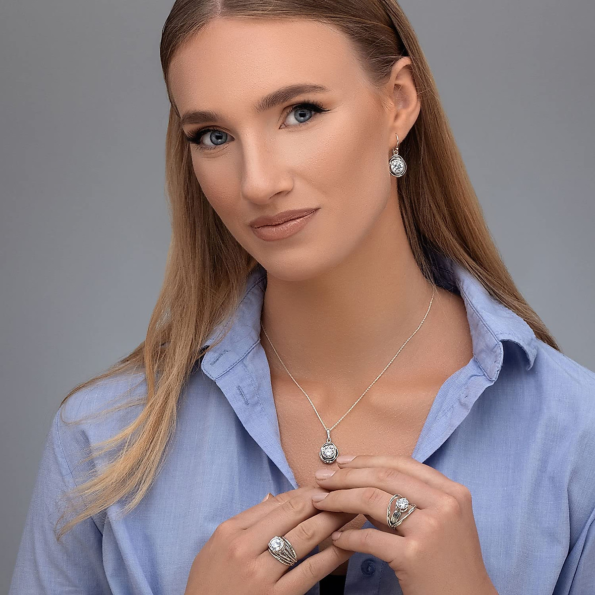 JEAN RACHEL JEWELRY 925 Sterling Silver Ring With A White Round Cubic Zirconia CZ Prong, Hypoallergenic, Nickel and Lead-free, Artisan Handcrafted Designer collection, Made In Israel