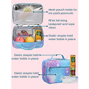 BLUEFAIRY Girls Backpack with Lunch Box Set Mermaid School Bag Set for Kids Elementary Primary School Book Bags Back to School Bookbags for Childs Lightweight Mochila para Niñas Cute Gifts Aged 4-8