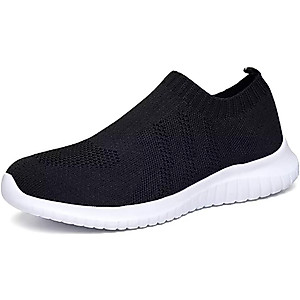 LANCROP Women's Lightweight Walking Shoes - Casual Breathable Mesh Slip On Sneakers Wide 6.5 US, Label 37 Black